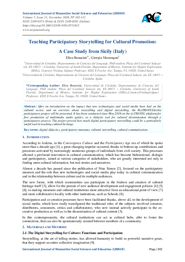 (PDF) Teaching Participatory Storytelling for Cultural Promotion: A ...