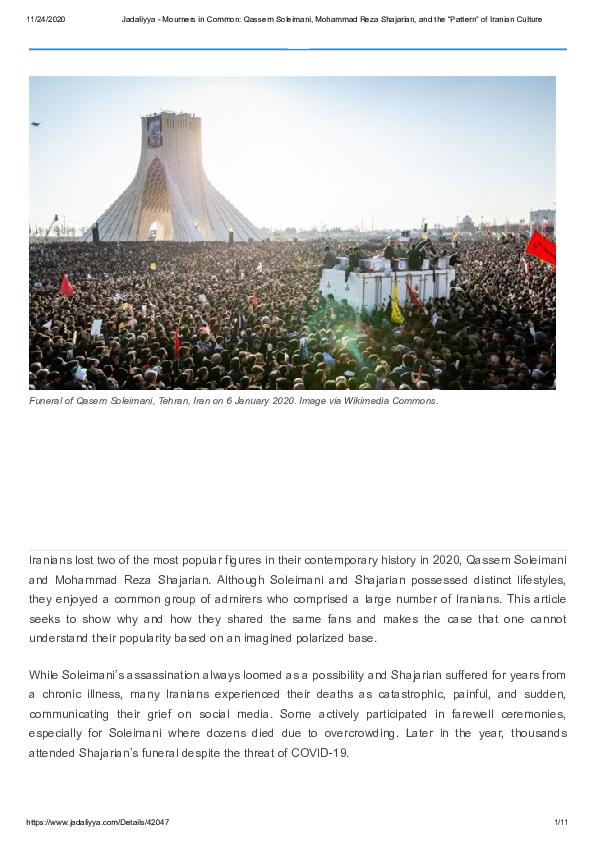 (PDF) Jadaliyya Mourners in Common Qassem Soleimani Mohammad Reza ...