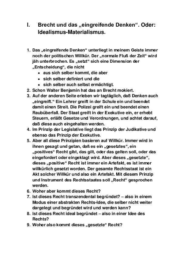 (PDF) I. Brecht und das "eingreifende Denken". Oder: Idealismus-Materialismus. 1. Das ...