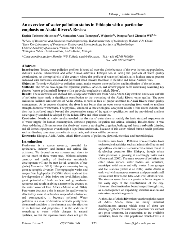 (PDF) An overview of water pollution status in Ethiopia with a ...