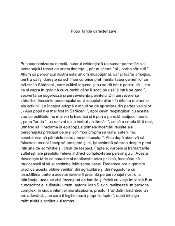 Popa Tanda caracterizare