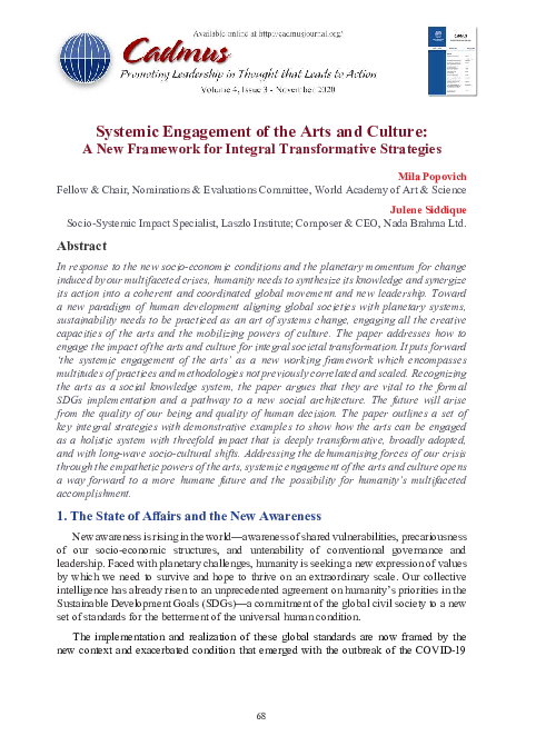 (PDF) Systemic Engagement of the Arts and Culture: A New Framework for ...