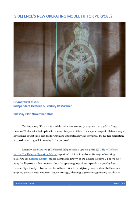 (PDF) Is Defence's New Operating Model Fit for Purpose?