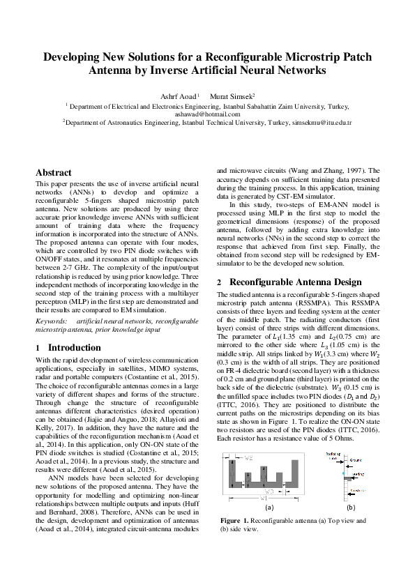 (PDF) Developing New Solutions for a Reconfigurable Microstrip Patch Antenna by Inverse ...