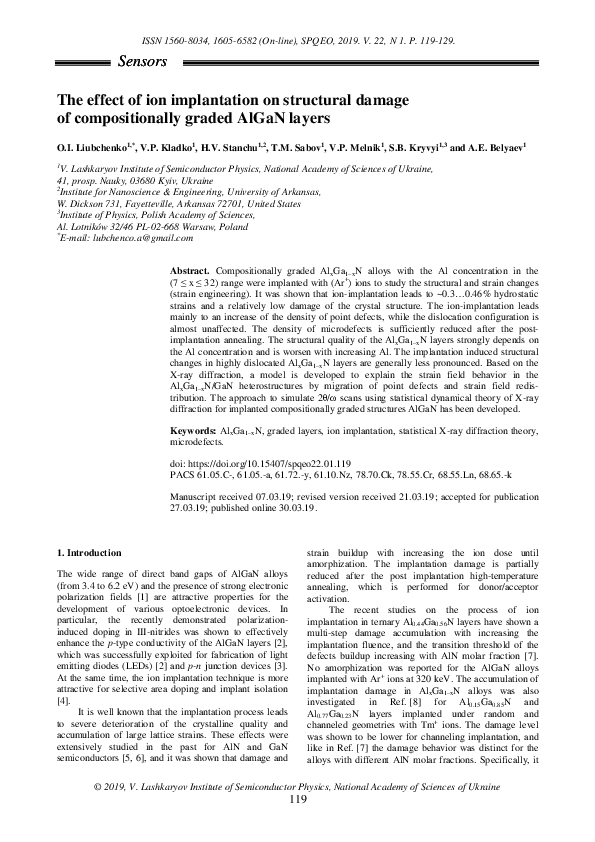 (PDF) The effect of ion implantation on structural damage of сompositionally graded AlGaN layers