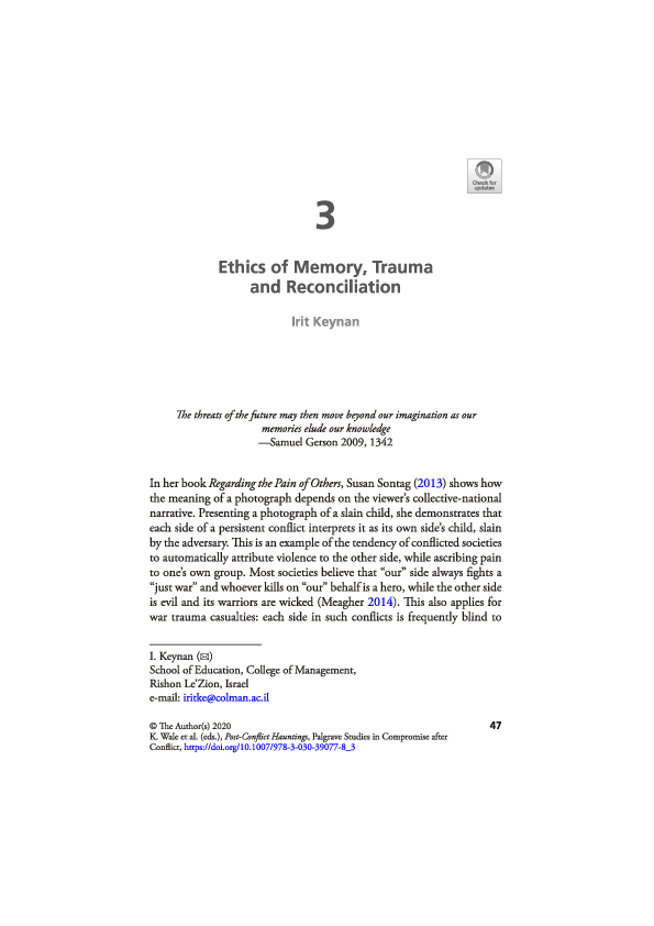 (PDF) Ethics of Memory, Trauma and Reconciliation