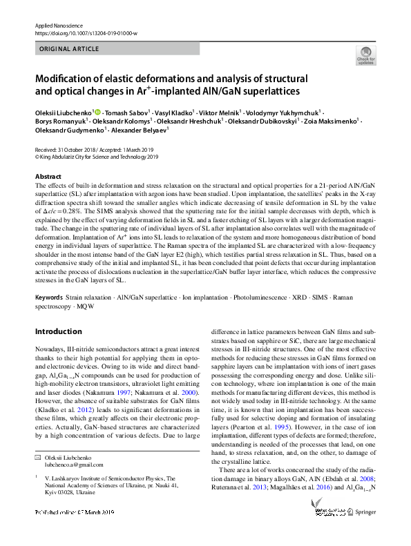 (PDF) Modification of elastic deformations and analysis of structural and optical changes in Ar ...