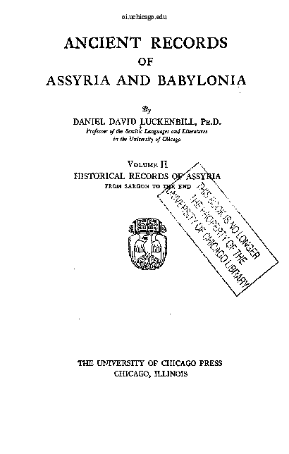 (PDF) ANCIENT RECORDS OF ASSYRIA AND BABYLONIA HISTORICAL RECORDS OF ...