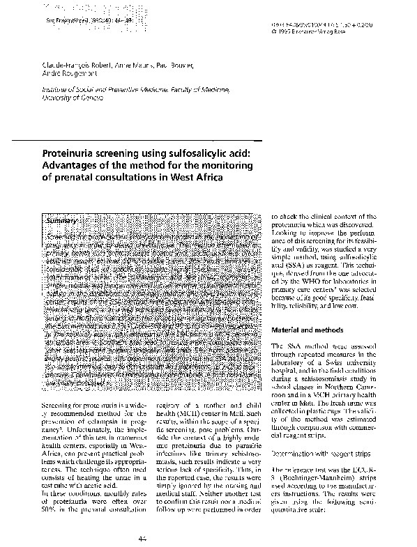 (PDF) Proteinuria screening using sulfosalicylic acid: Advantages of ...