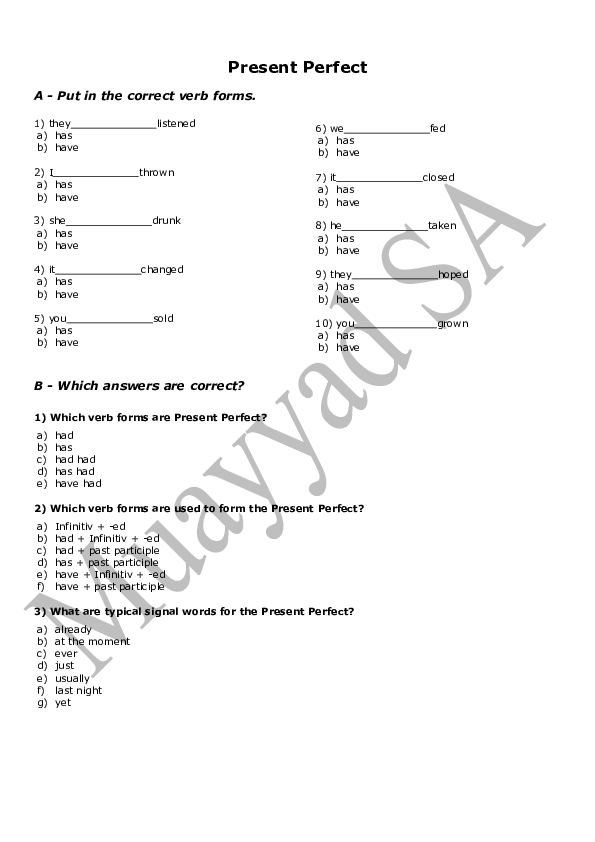 (DOC) Present Perfect A -Put in the correct verb forms