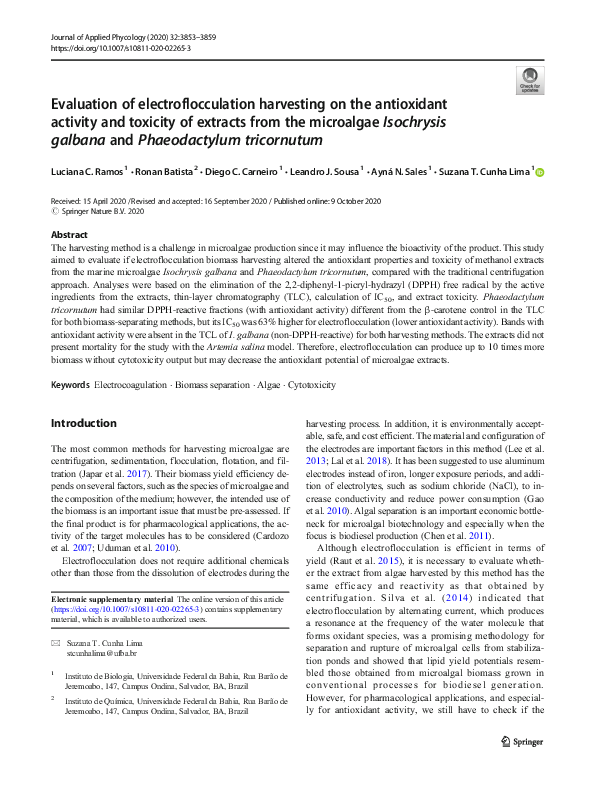 (PDF) Evaluation of electroflocculation harvesting on the antioxidant ...