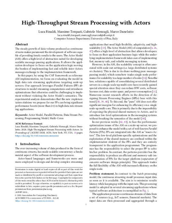 (PDF) High-Throughput Stream Processing with Actors