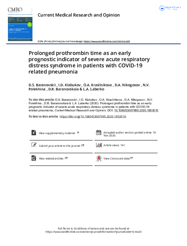 (PDF) Prolonged prothrombin time as an early prognostic indicator of ...