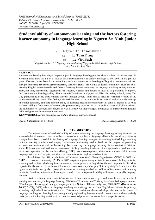 (PDF) Students' ability of autonomous learning and the factors ...