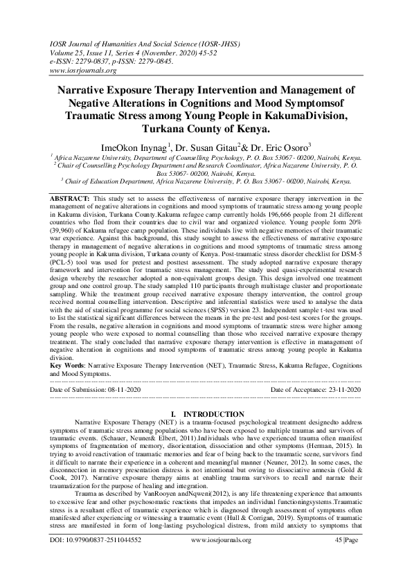 (PDF) Narrative Exposure Therapy Intervention and Management of ...