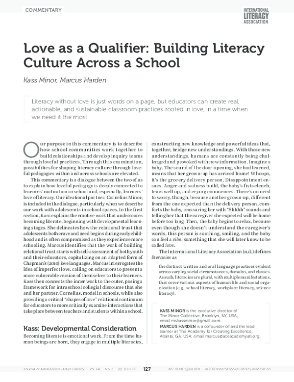 (PDF) Love as a Qualifier: Building Literacy Culture Across a School