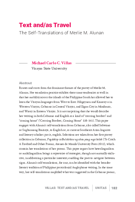 (PDF) Text and/as Travel: The Self-Translations of Merlie M. Alunan
