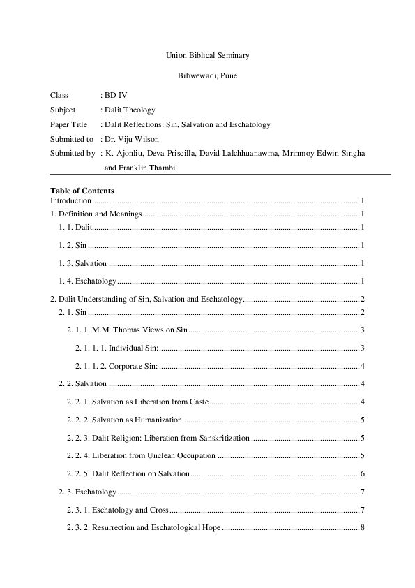 (PDF) Dalit Reflections: Sin, Salvation and Eschatology | Franklin ...