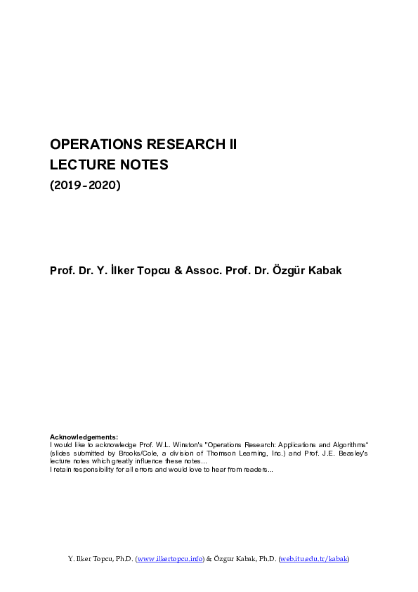 (PDF) OPERATIONS RESEARCH II LECTURE NOTES