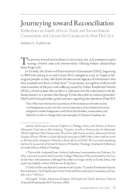 (PDF) Journeying toward Reconciliation: Reflections on South Africa's ...