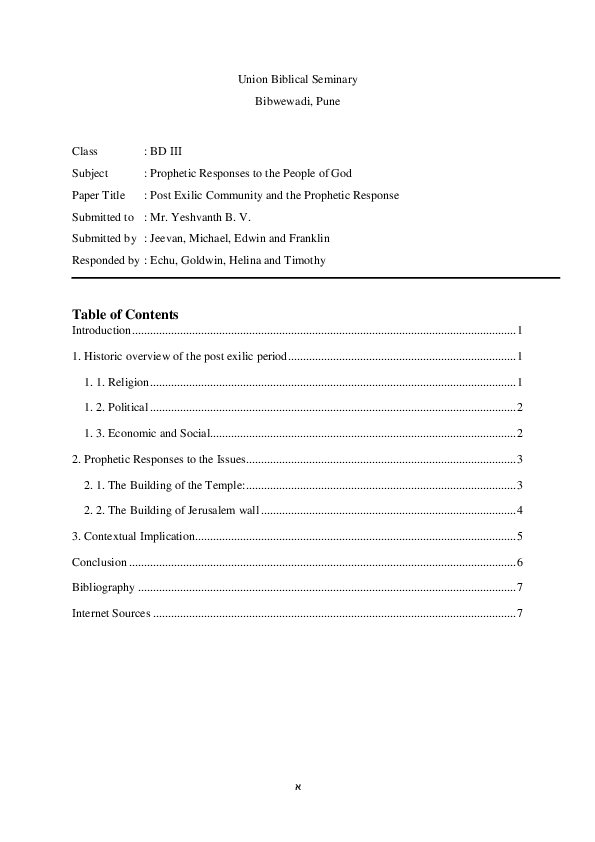 (PDF) Post Exilic Community and the Prophetic Response