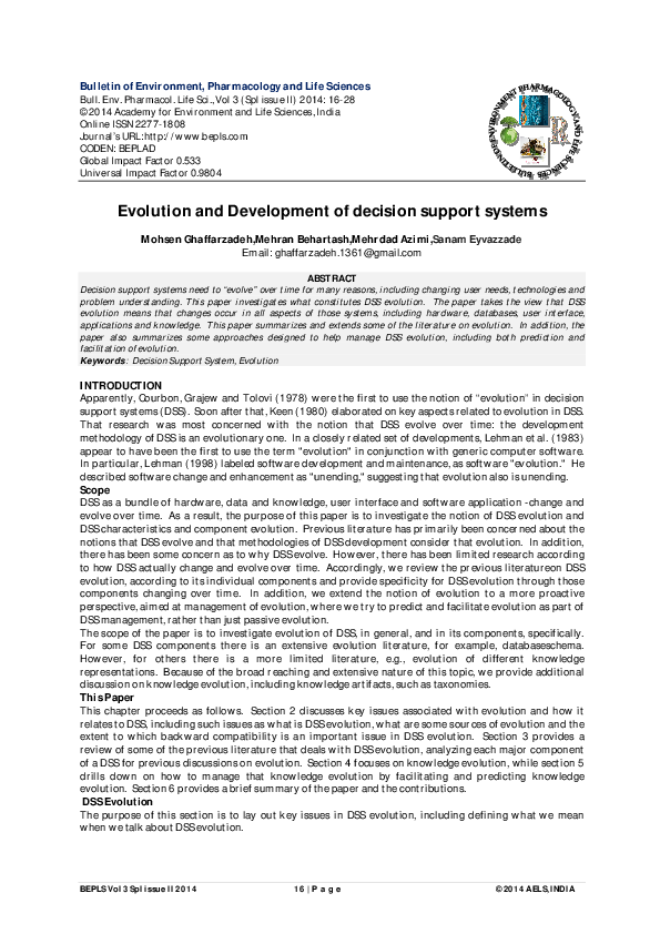 (PDF) Evolution and Development of decision support systems