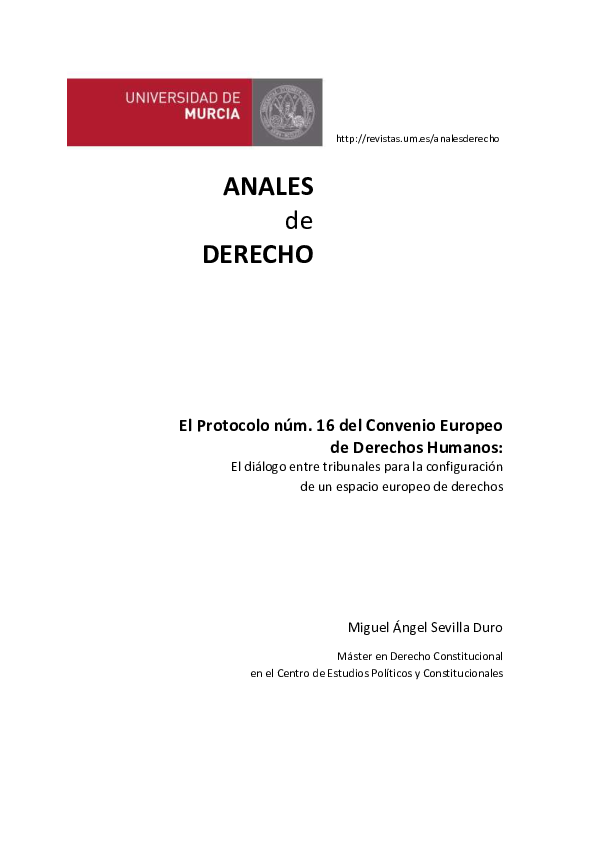 (PDF) El Protocolo núm. 16 del Convenio Europeo de Derechos Humanos: El diálogo entre tribunales ...