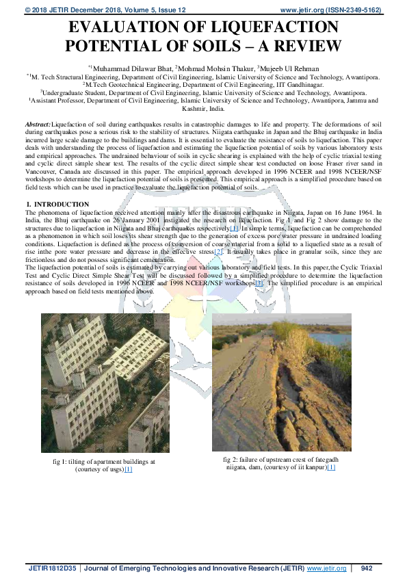 (PDF) EVALUATION OF LIQUEFACTION POTENTIAL OF SOILS -A REVIEW