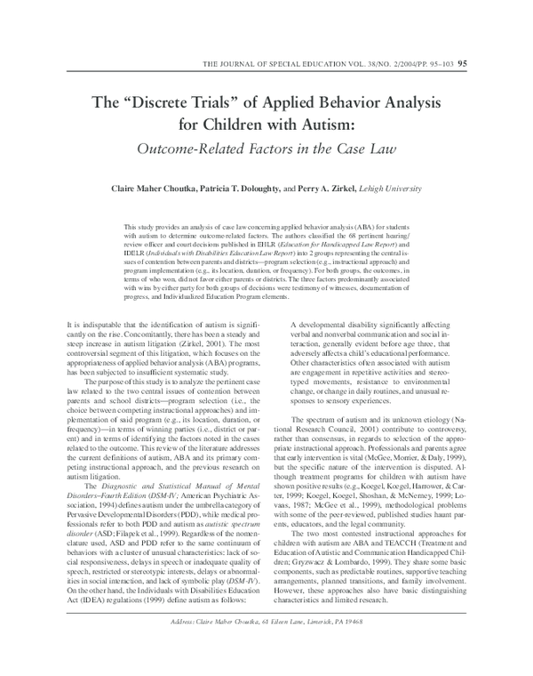 (PDF) The "Discrete Trials" of Applied Behavior Analysis for Children ...