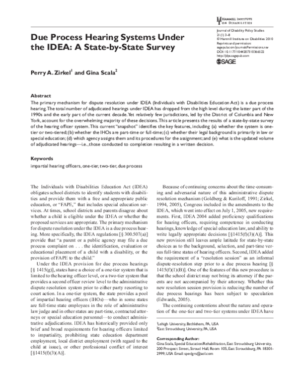 (PDF) Due Process Hearing Systems Under the IDEA: A State-by-State Survey