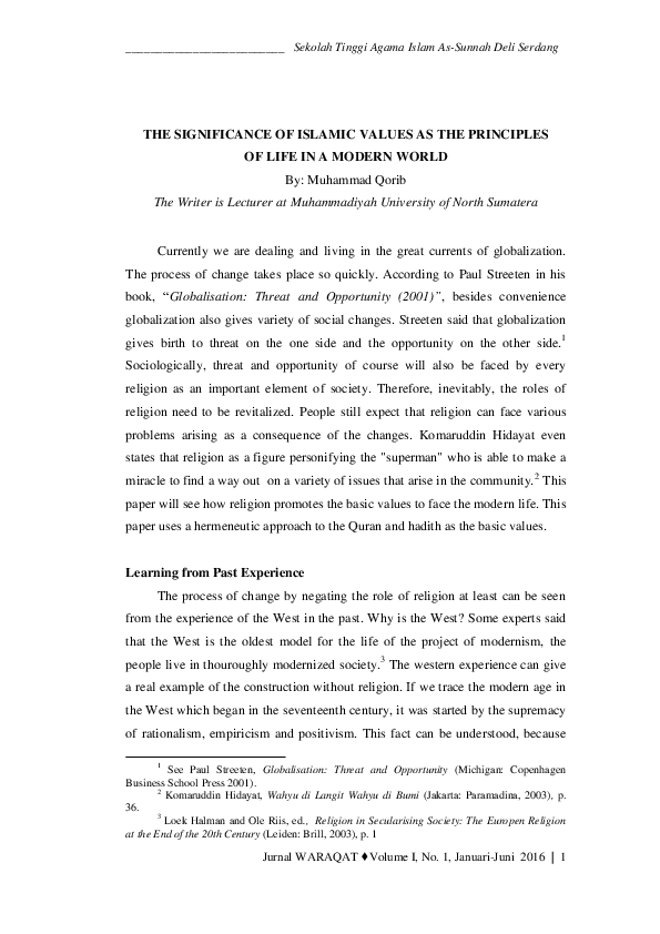 (PDF) THE SIGNIFICANCE OF ISLAMIC VALUES AS THE PRINCIPLES OF LIFE IN A ...