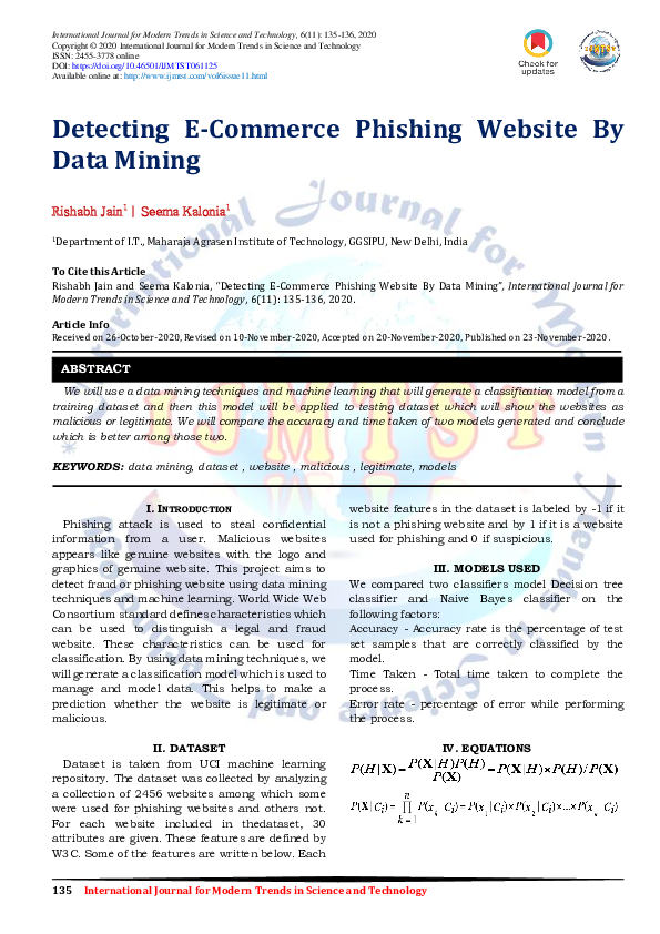 (PDF) Detecting E-Commerce Phishing Website By Data Mining