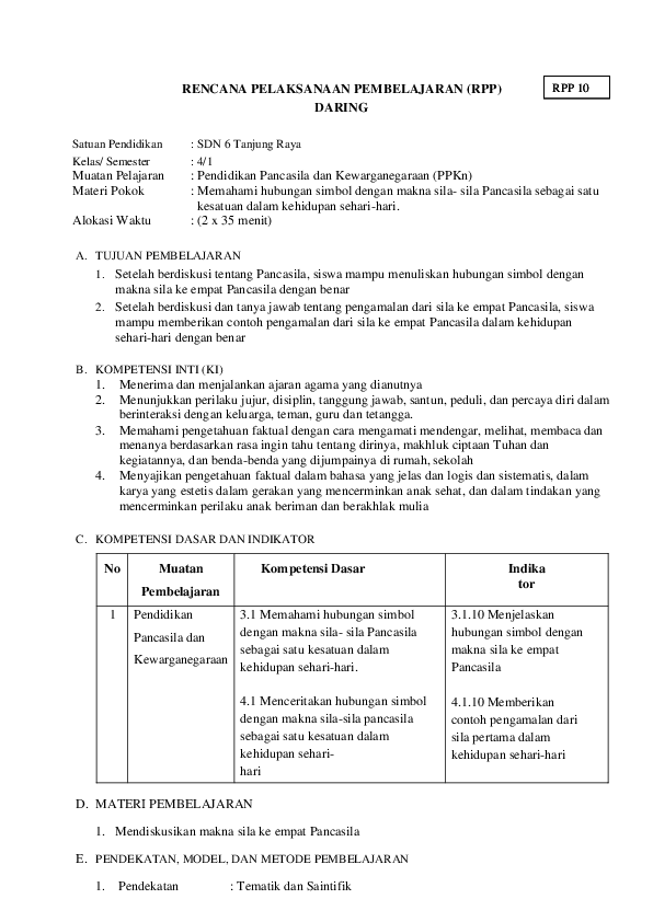 (PDF) RENCANA PELAKSANAAN PEMBELAJARAN (RPP) DARING