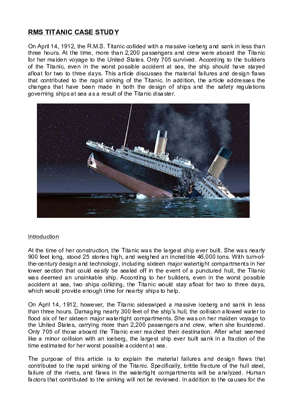 (PDF) RMS TITANIC CASE STUDY
