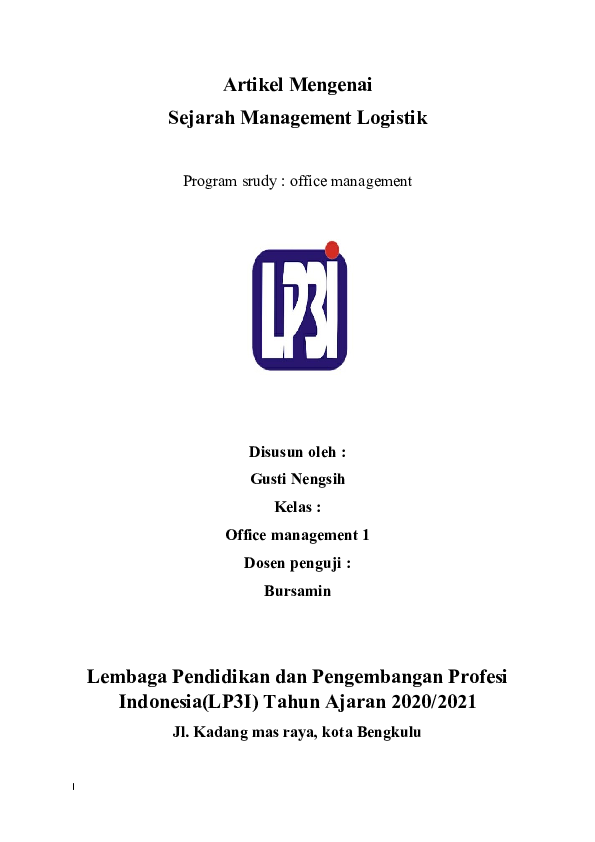 (DOC) Artikel Mengenai Sejarah Management Logistik Program srudy ...