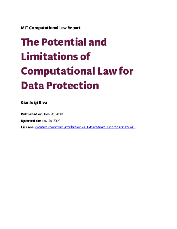 (PDF) The Potential and Limitations of Computational Law for Data ...