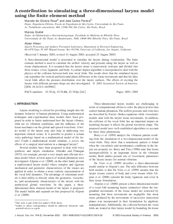(PDF) A contribution to simulating a three-dimensional larynx model using the finite element method