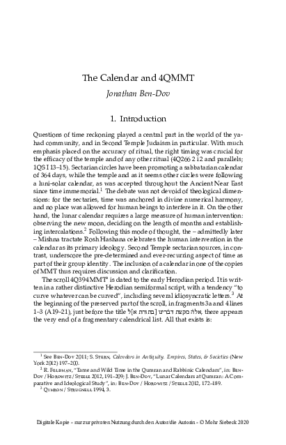 (PDF) "The Calendar and MMT" in R. Kratz, Interpreting and Living God's ...