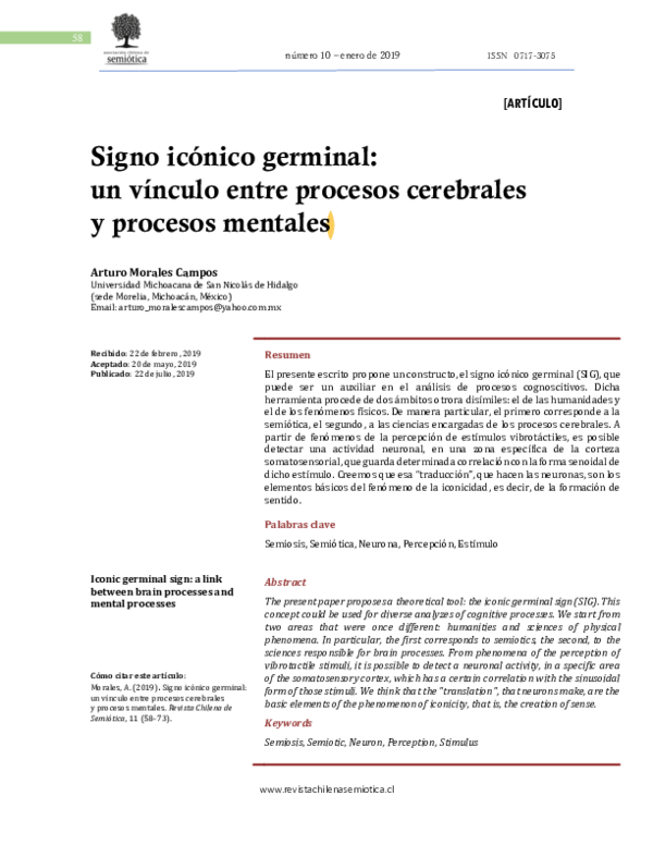 (PDF) Signo icónico germinal: un vínculo entre procesos cerebrales y ...