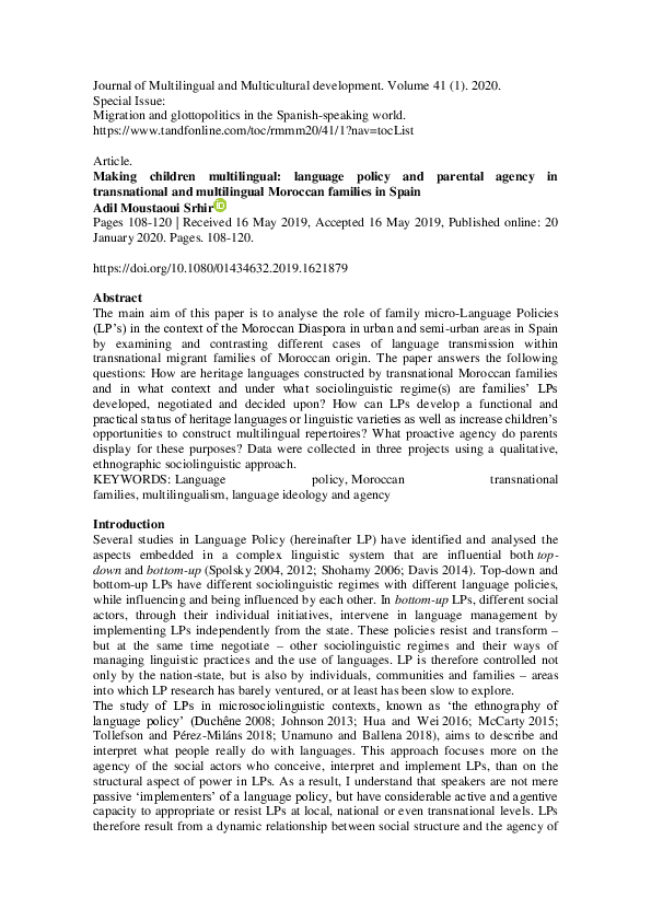 (PDF) Making children multilingual: language policy and parental agency ...