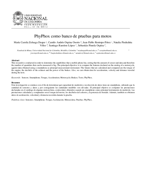 (PDF) PhyPhox como banco de pruebas para motos