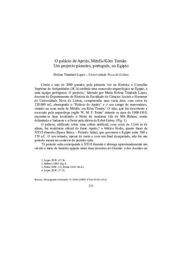 (PDF) O palácio de Apriés, Mênfis/Kôm Tumân. Um projecto pioneiro ...