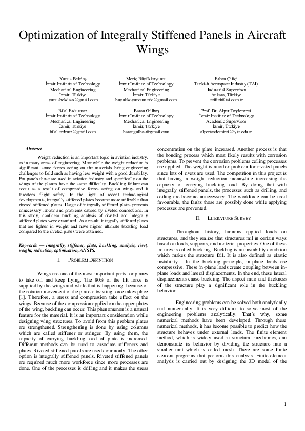 (PDF) Optimization of Integrally Stiffened Panels in Aircraft Wings