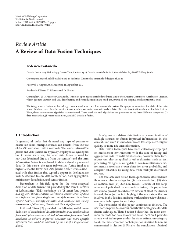 (PDF) A Review of Data Fusion Techniques
