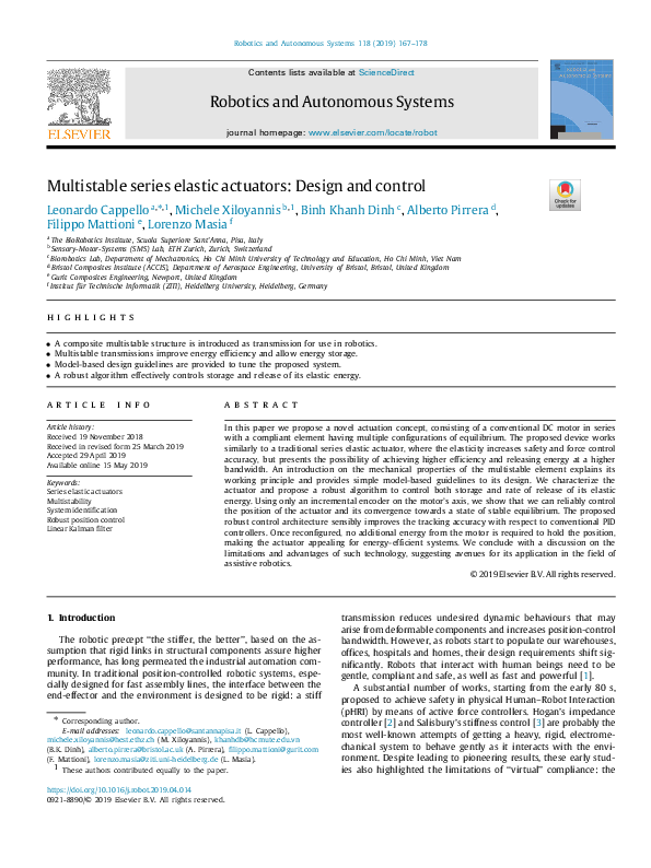 (PDF) Multistable series elastic actuators: Design and control