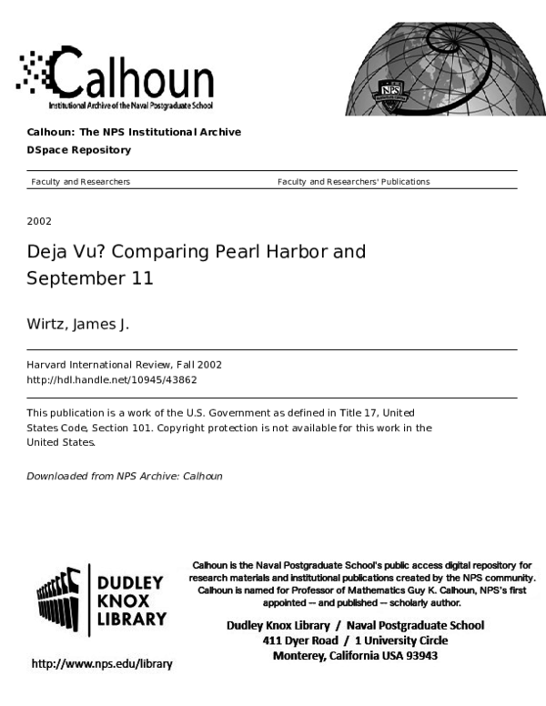 (PDF) Deja Vu: Comparing Pearl Harbor and September 11
