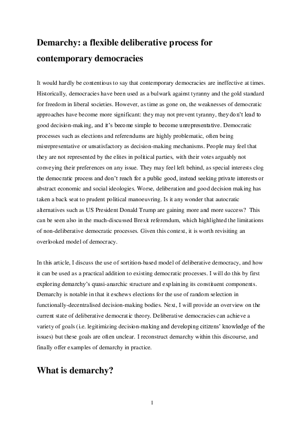 (PDF) Demarchy: a flexible deliberative process for contemporary ...