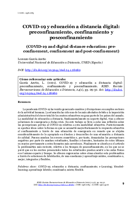 (PDF) COVID-19 y educación a distancia digital: preconfinamiento ...