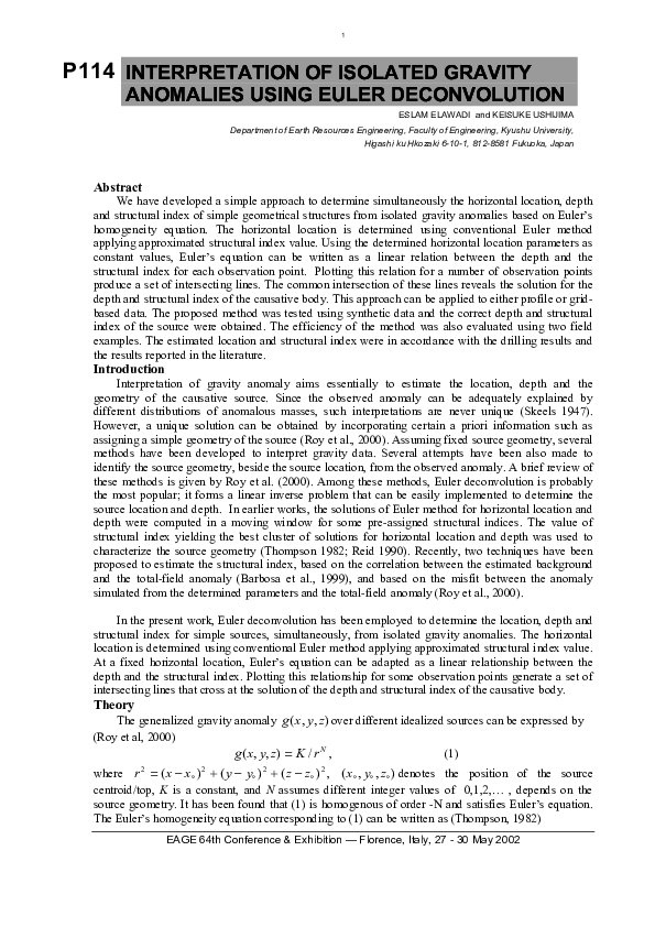 Pdf P114 Interpretation Of Isolated Gravity Anomalies Using Euler