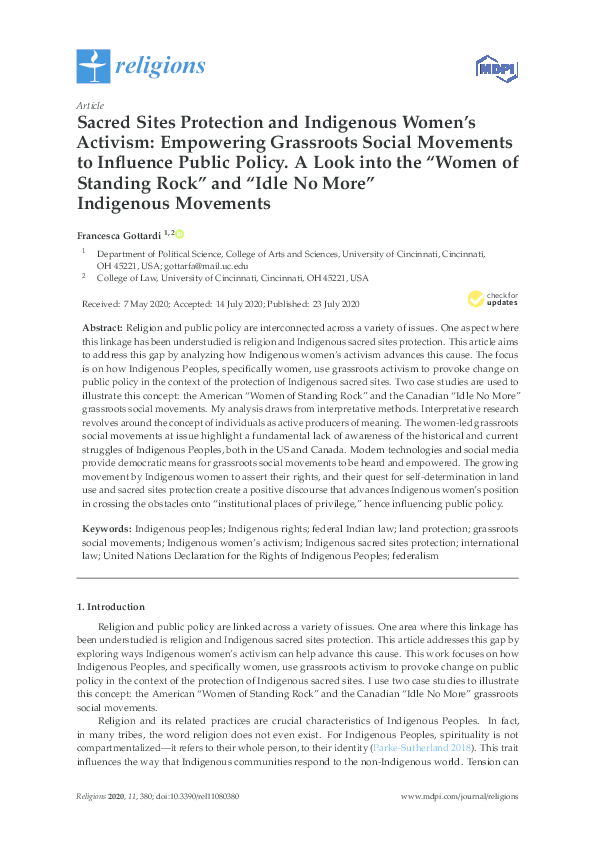 (PDF) Sacred Sites Protection and Indigenous Women's Activism ...